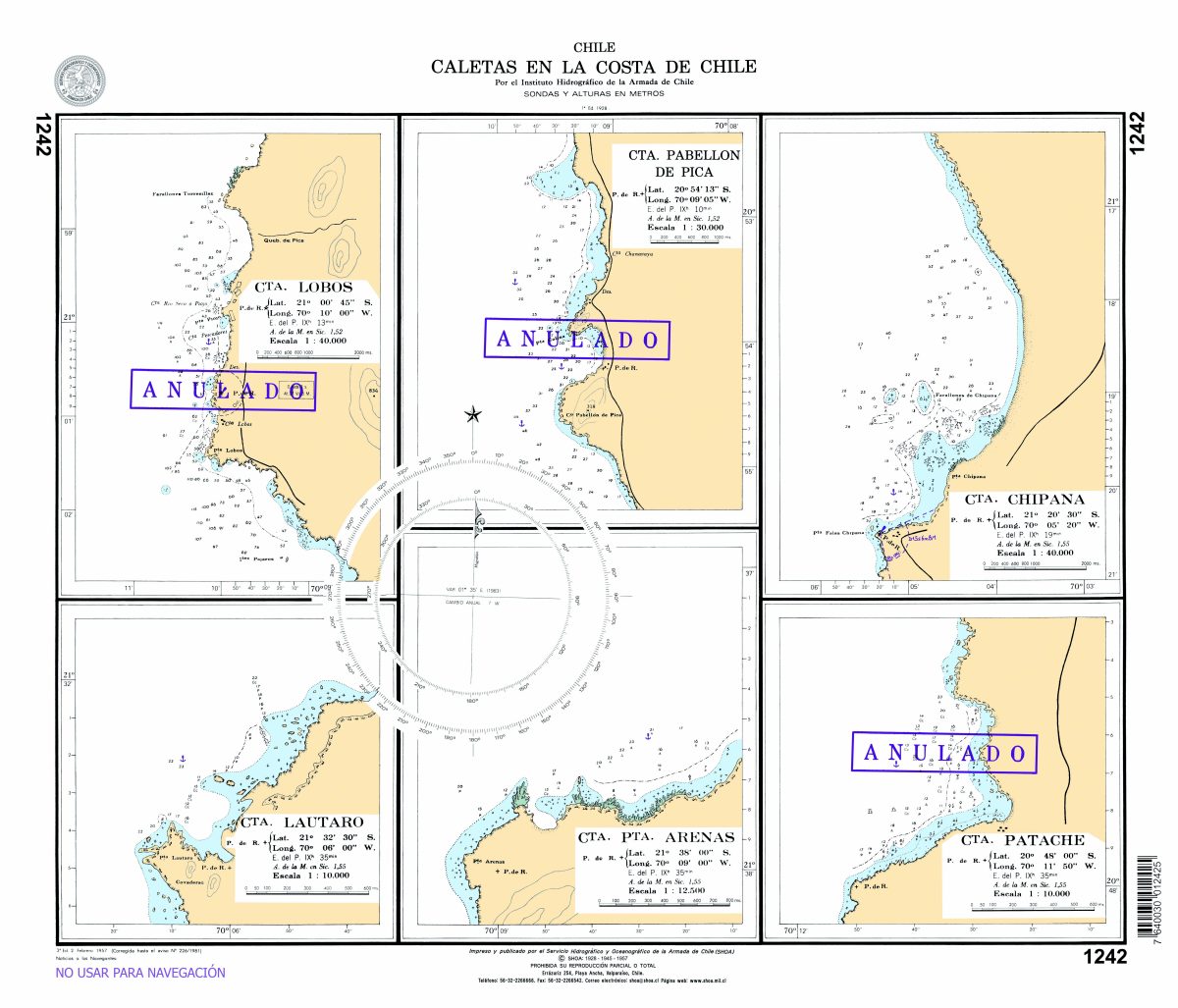 CARTA SHOA N° 1242 - CALETAS EN LA COSTA DE CHILE - SHOA