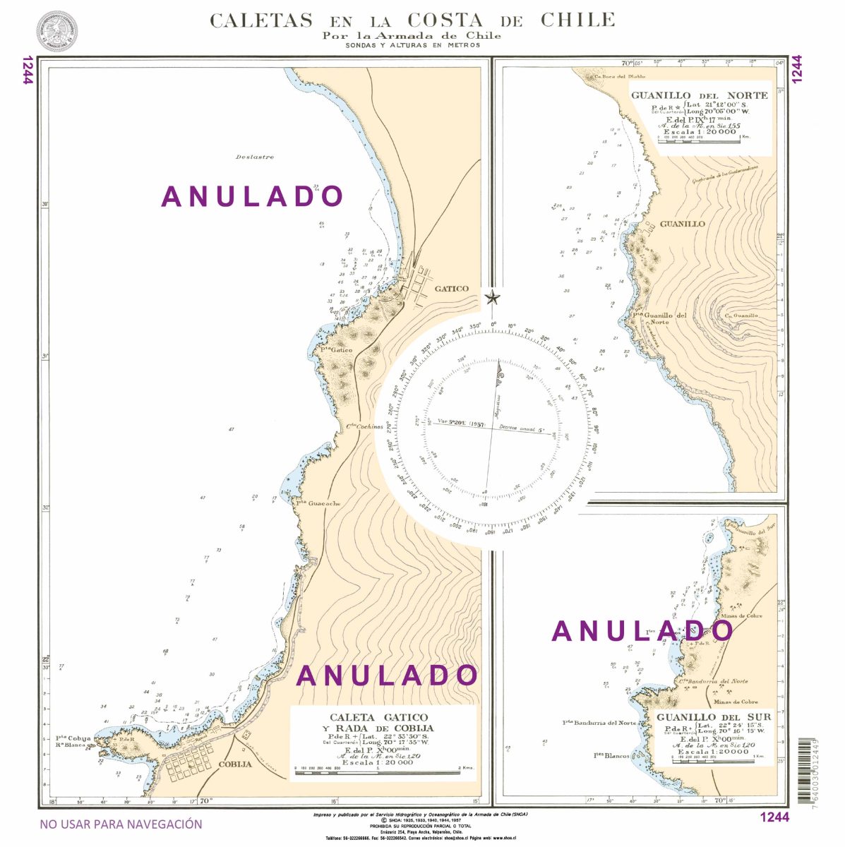 CARTA SHOA N° 1244 - CALETAS EN LA COSTA DE CHILE - SHOA